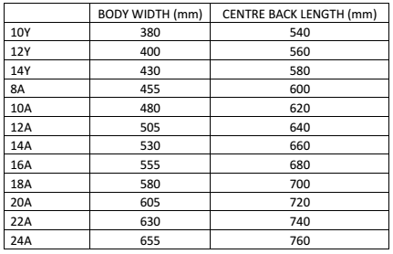 Custom Netball Uniforms Size Chart for Ladies | ColourUp