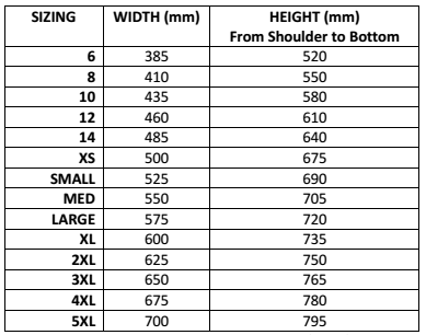 Custom Singlets Size Chart for Men and Ladies | ColourUp Uniforms