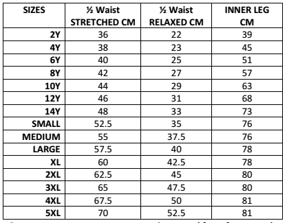 Custom Sports Pant Size Chart for Men and Ladies | ColourUp Uniforms